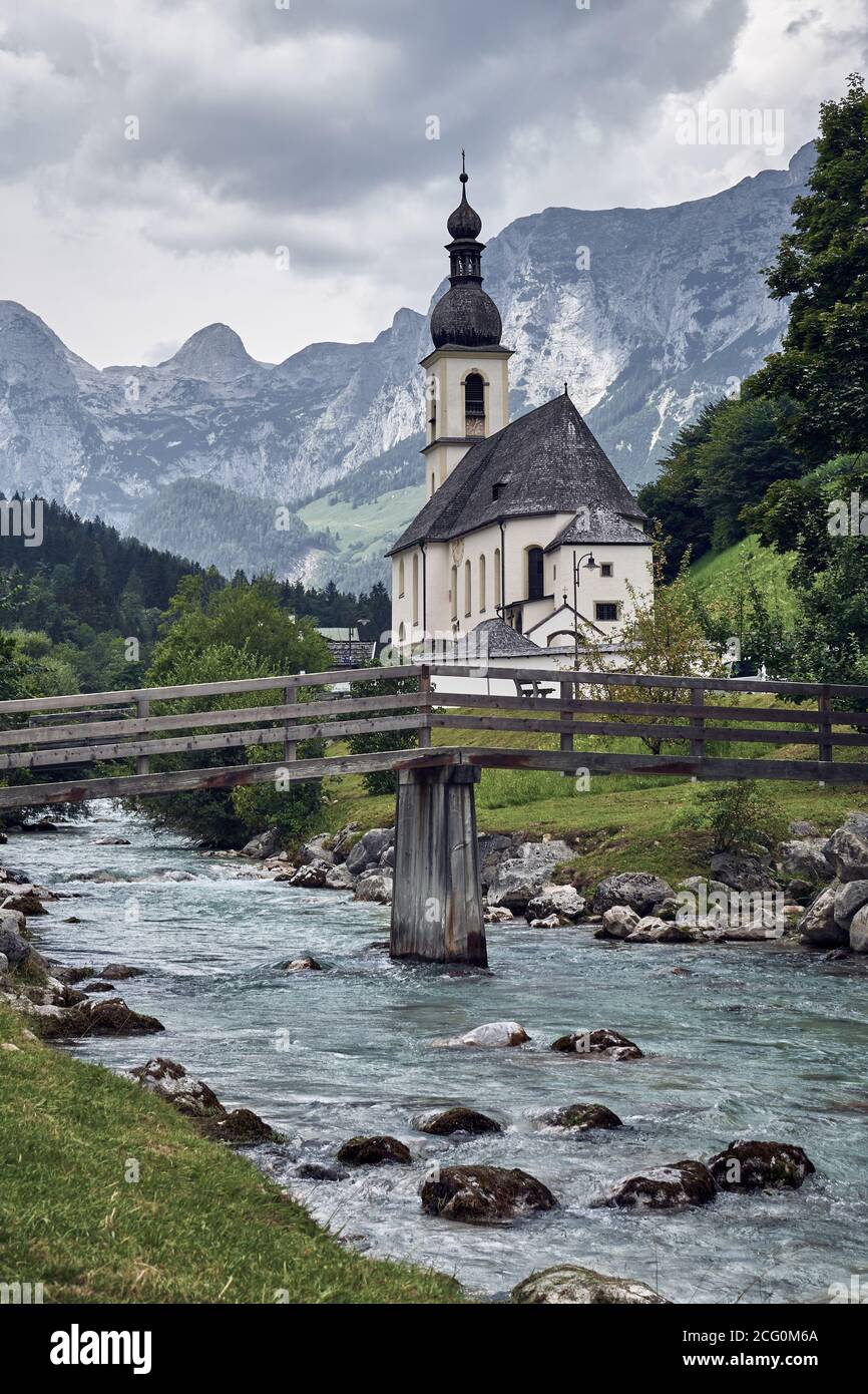 Parish Church of St. Sebastian and picturesque mountain landscape in ...