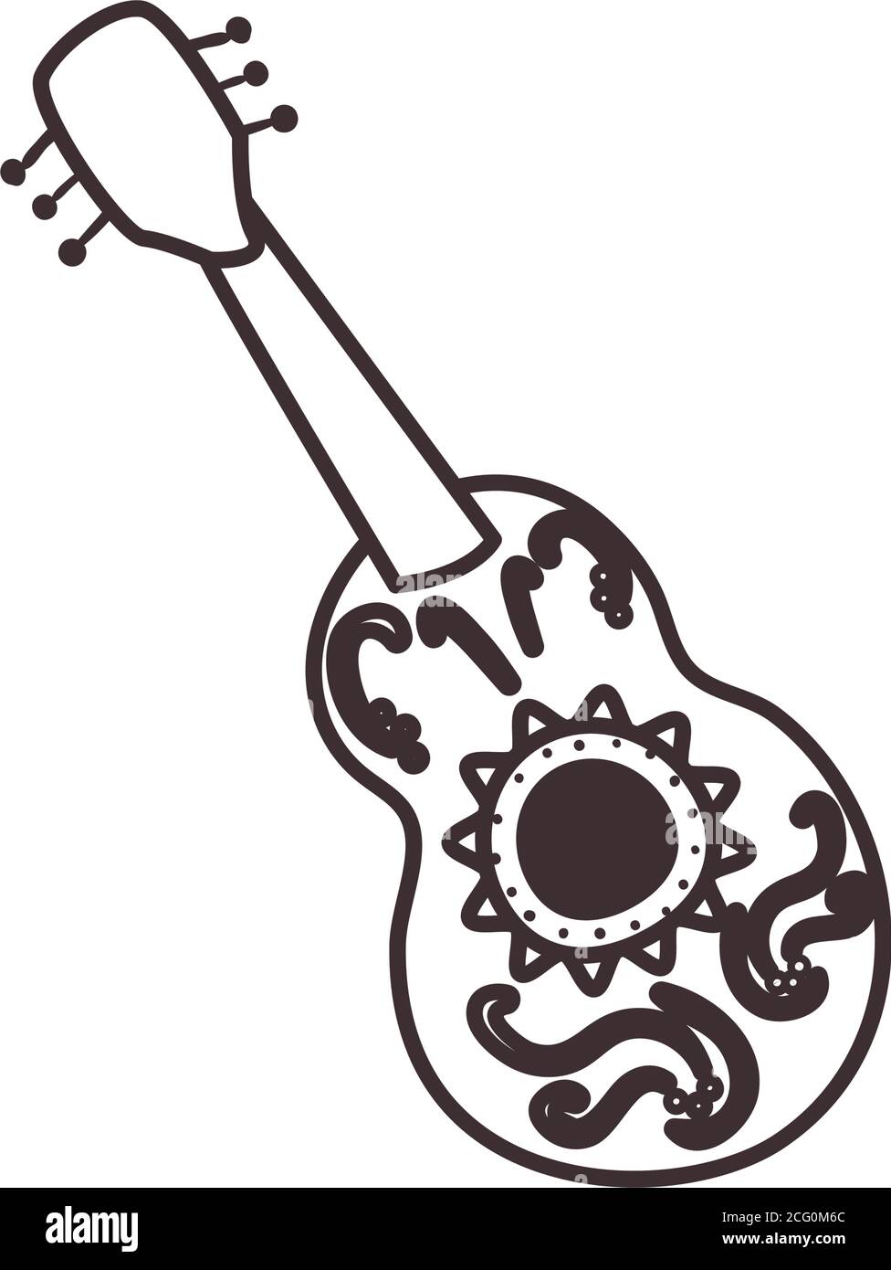 Mexican guitar free form line style icon design, Mexico culture tourism ...