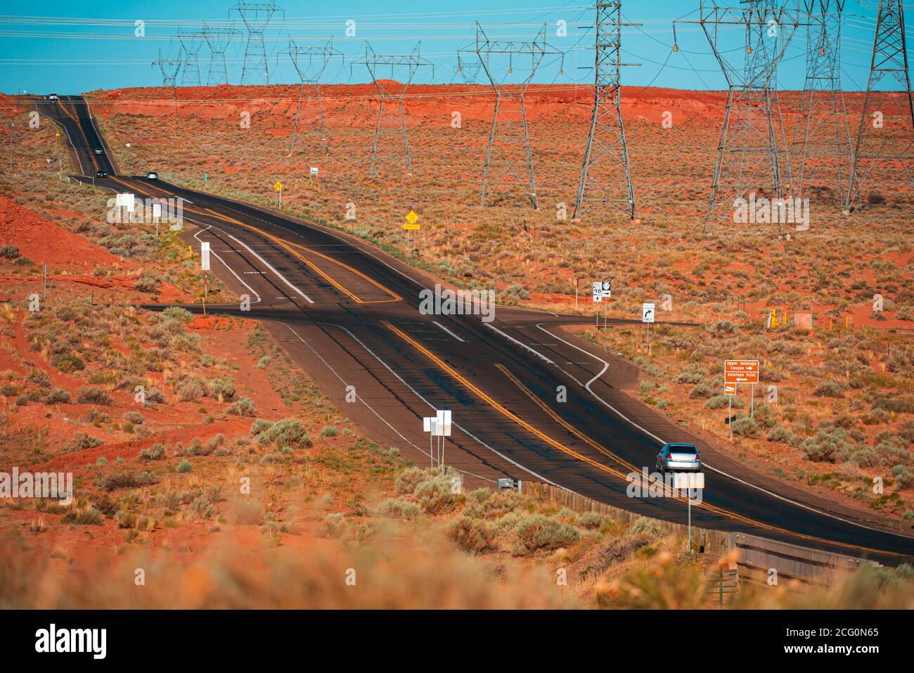 Natural american landscape with asphalt road to horizon. Countryside ...
