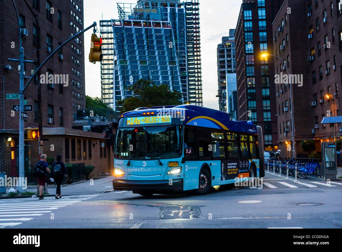 A bus travels in New York on Wednesday, September 2, 2020. After months ...