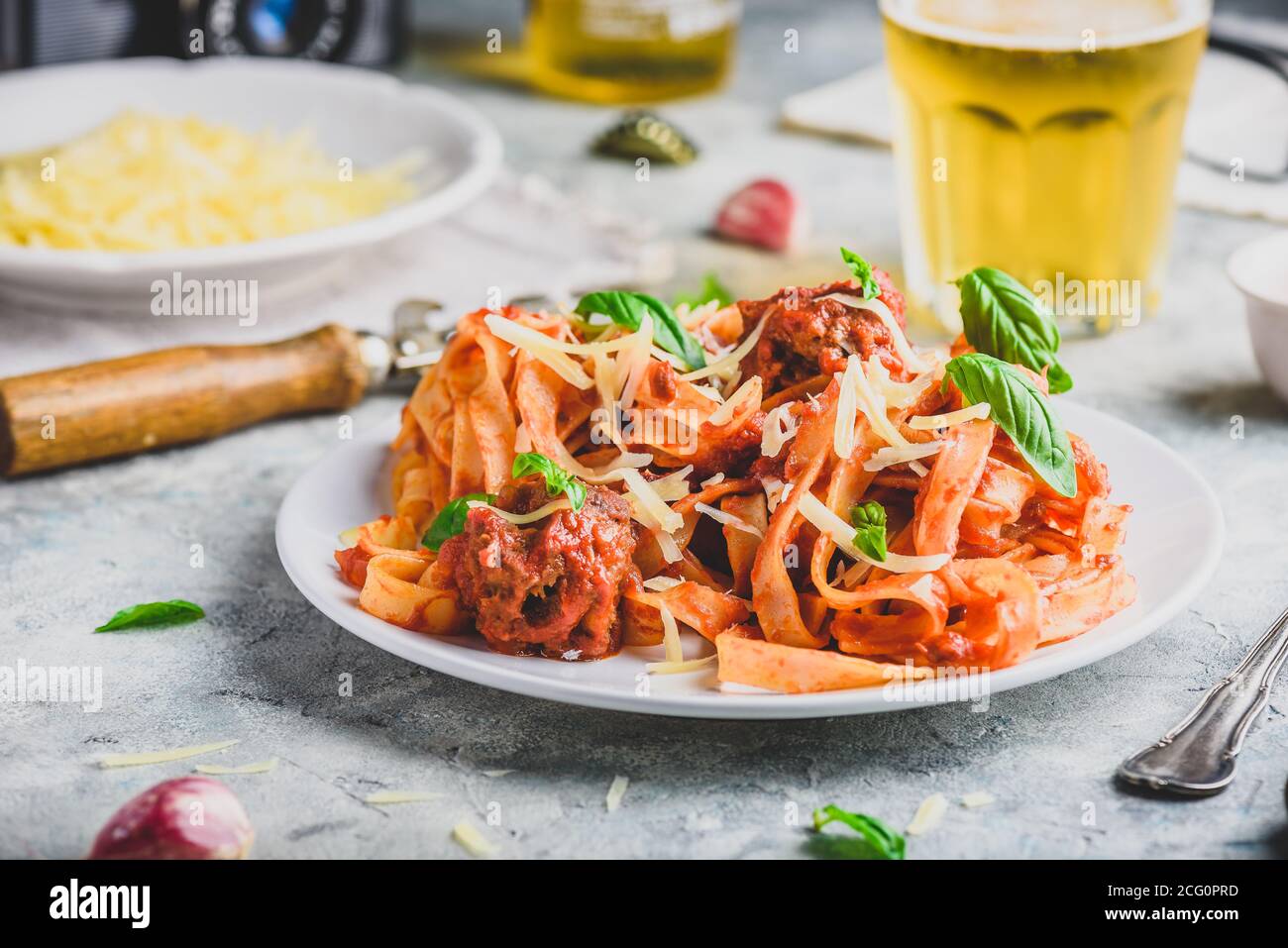 Pasta with mini meatballs Stock Photo - Alamy
