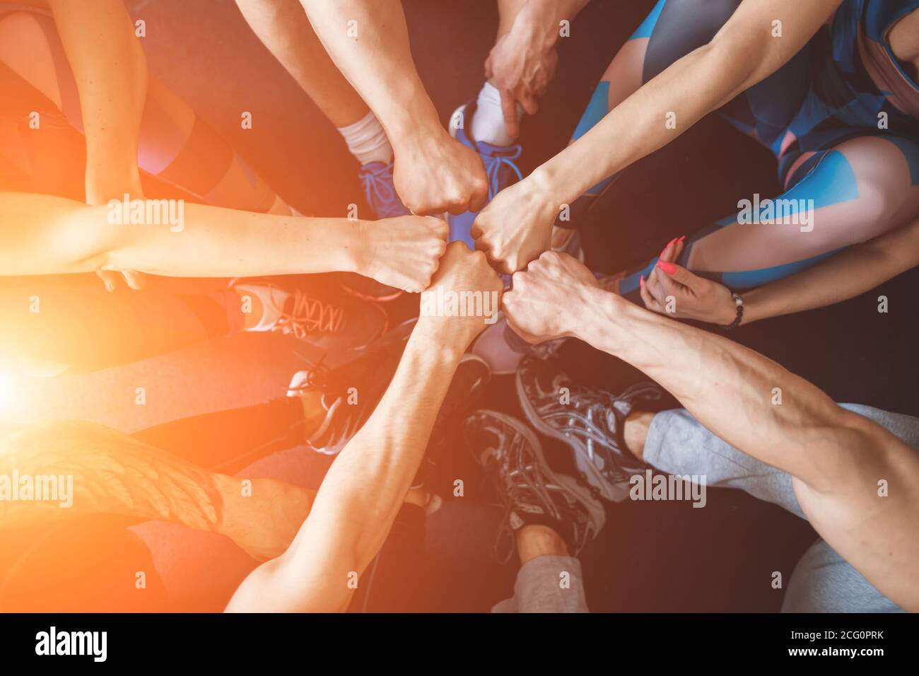 Group of Friends with Stack of Hands Stock Photo - Alamy