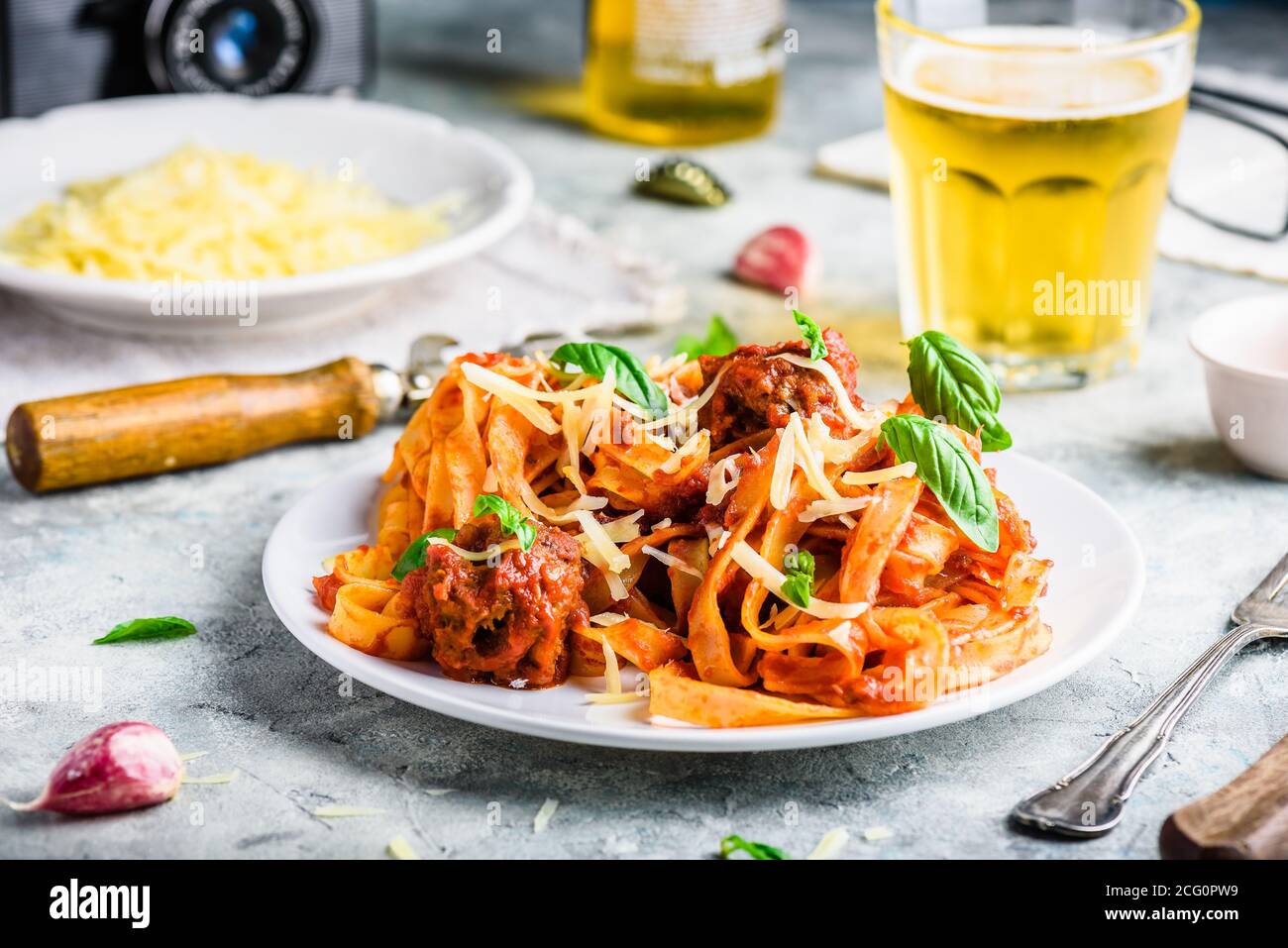 Pasta with mini meatballs Stock Photo - Alamy