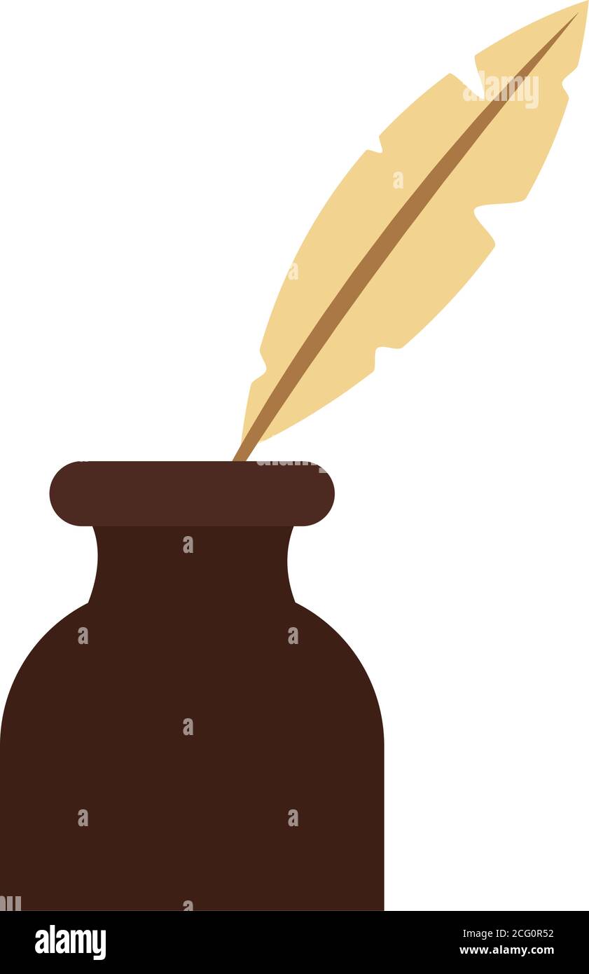 feather ink pot icon over white background, flat style, vector ...