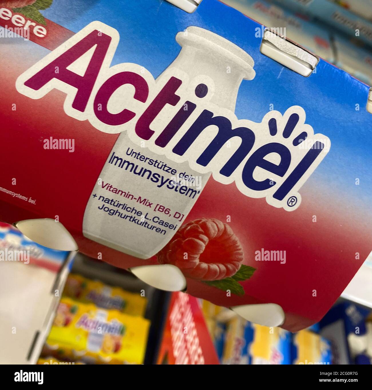 Viersen, Germany - July 9. 2020: View on Actimel yoghurt packet in ...