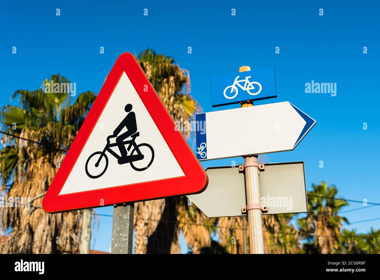Vertical traffic signs indicating bicycle traffic and bike lane ...