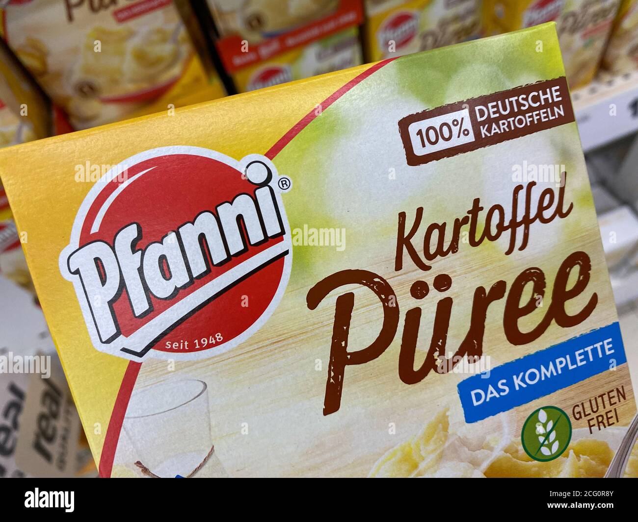 Viersen, Germany - July 9. 2020: View on carton box with pfanni mashed ...