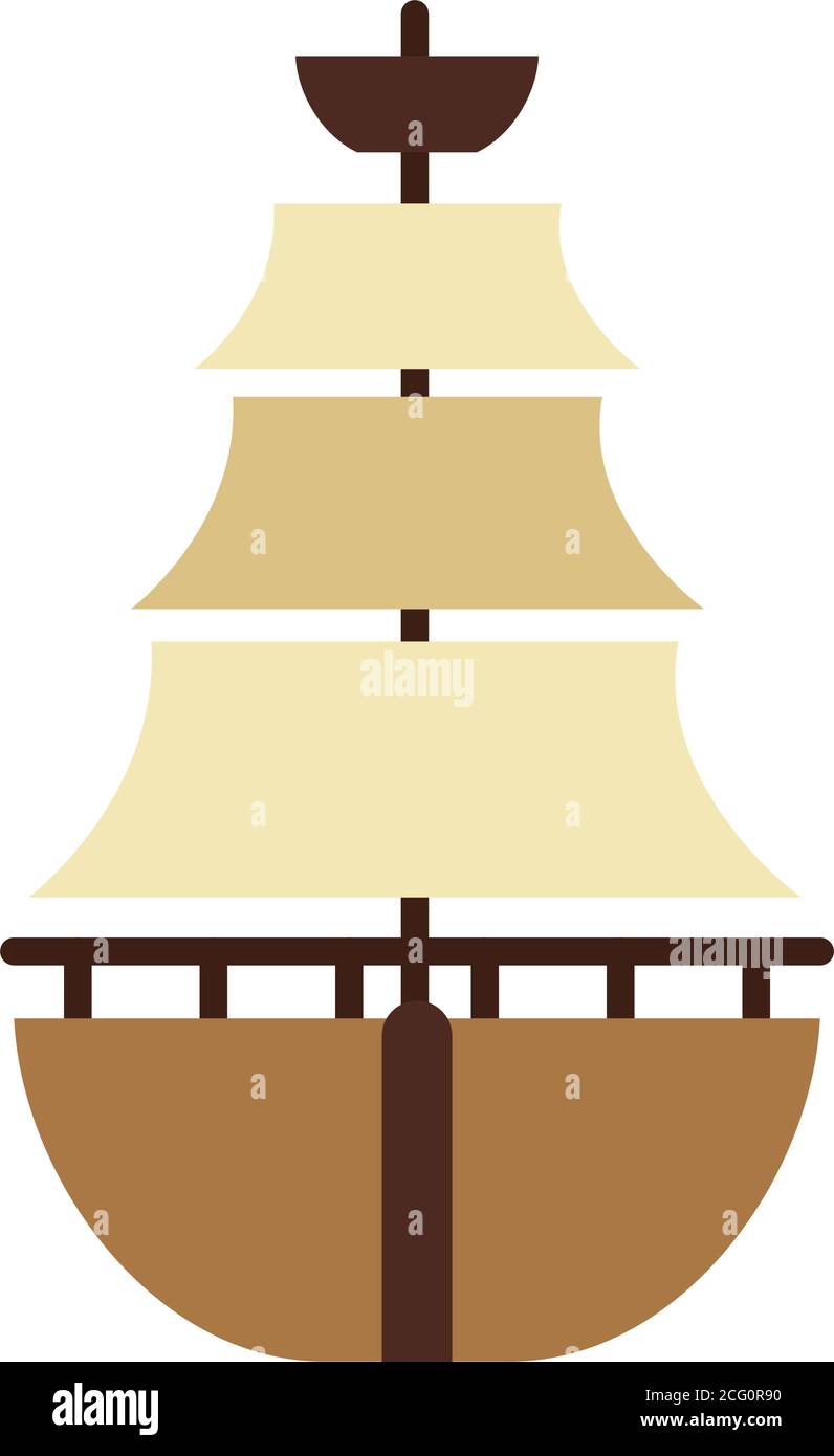 sailing ship icon over white background, flat style, vector ...