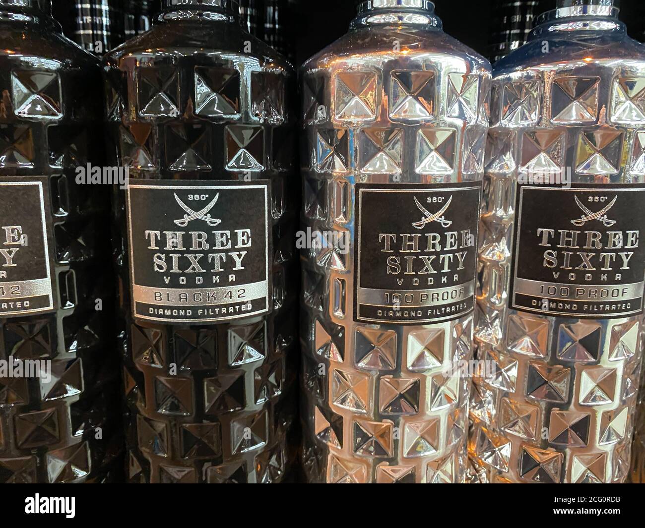 Viersen, Germany - July 9. 2020: View on three sixty vodka bottles in ...