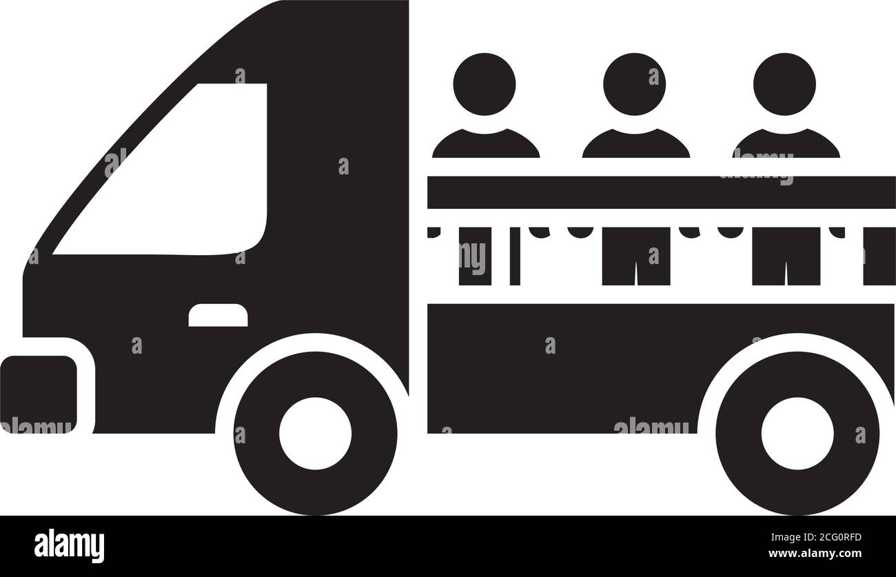 Refugee people truck icon over white background, silhouette style ...