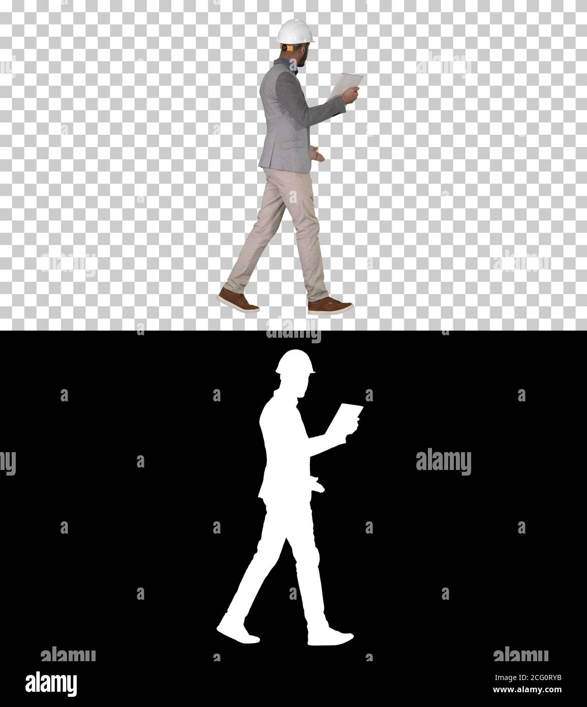 The hipster engineer making video call with tablet showing result of ...