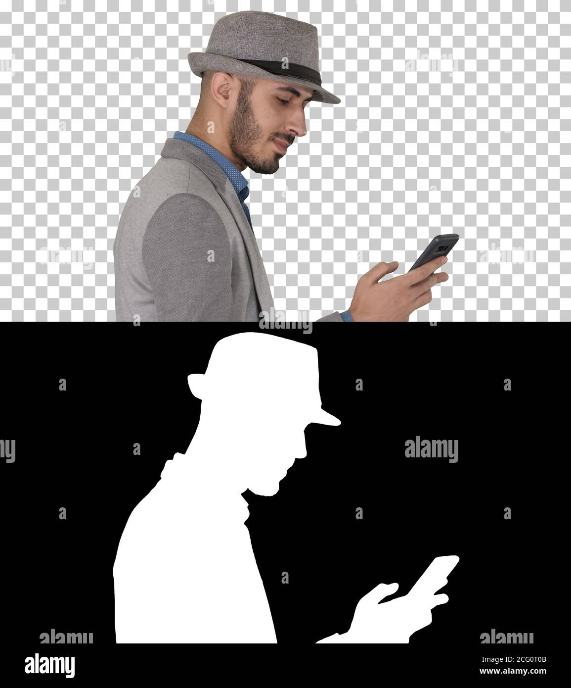 Casual man texting on phone and walking, Alpha Channel Stock Photo - Alamy