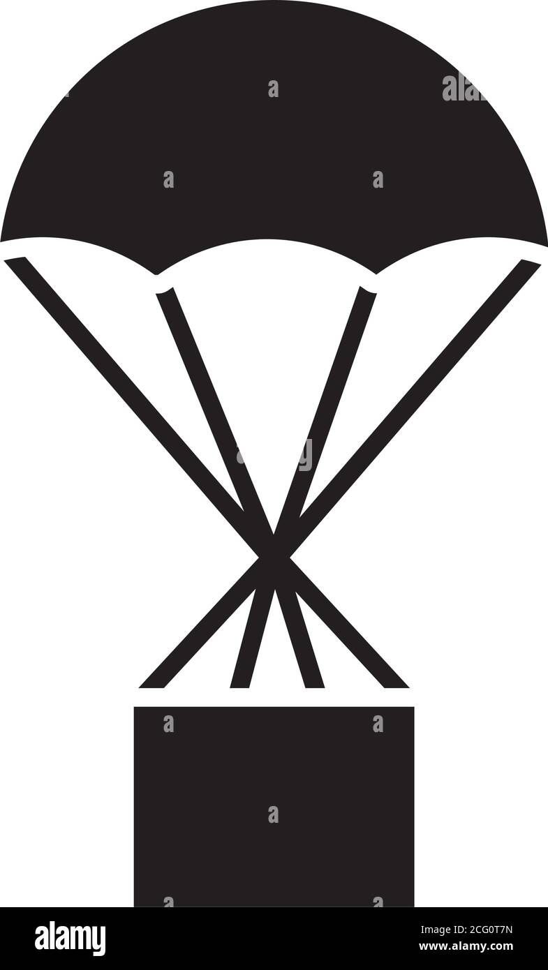 parachute holding a box icon over white background, silhouette style ...