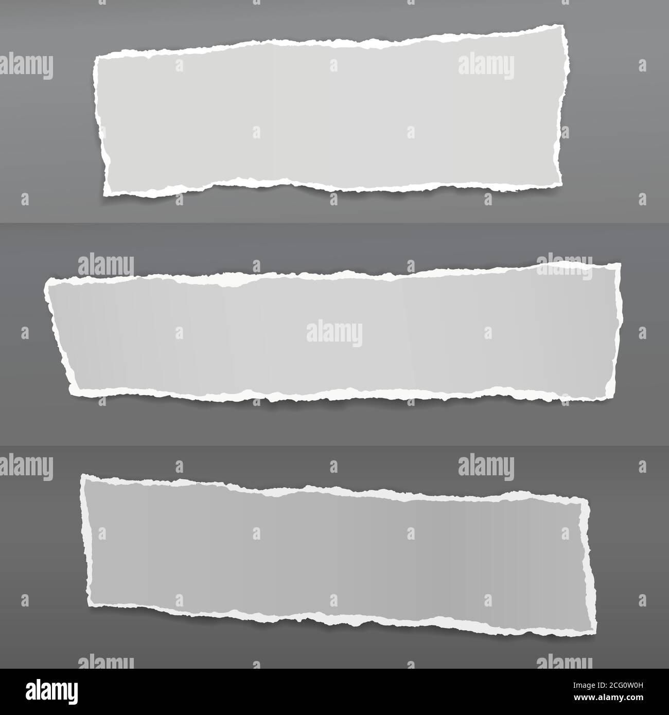Set of torn of white, gray note, notebook paper strips and pieces stuck ...
