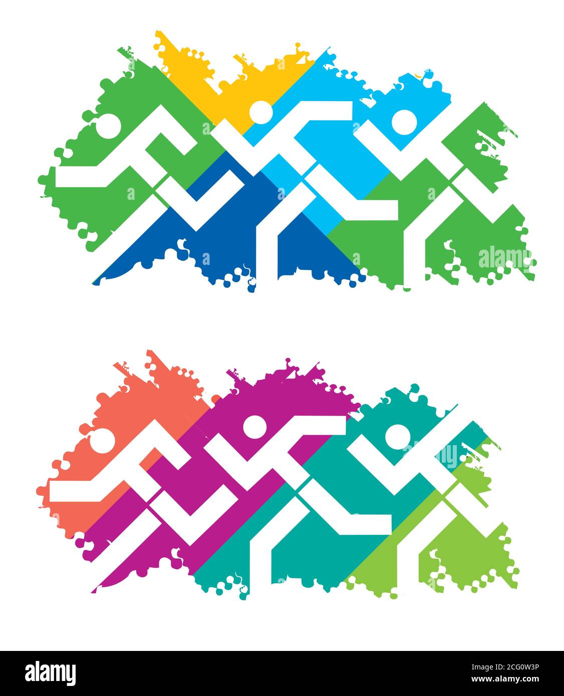 Runners competition, fitness running. Abstract stylized illustrations ...