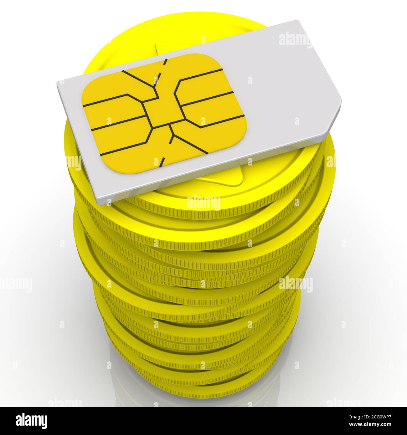 Costs for mobile communications. SIM card is on a pile of gold coins ...