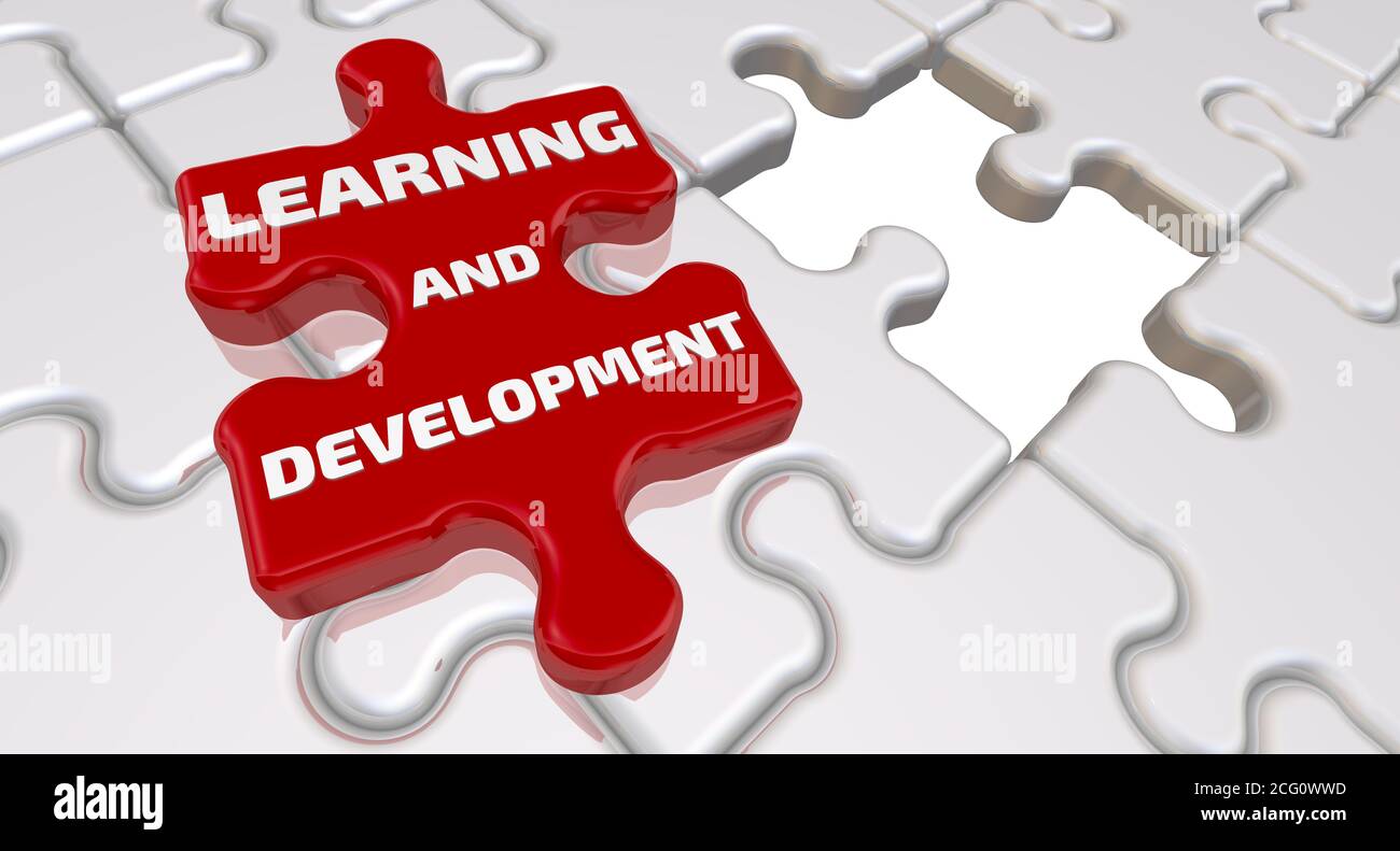 Folded white puzzles elements and one red with text LEARNING AND ...