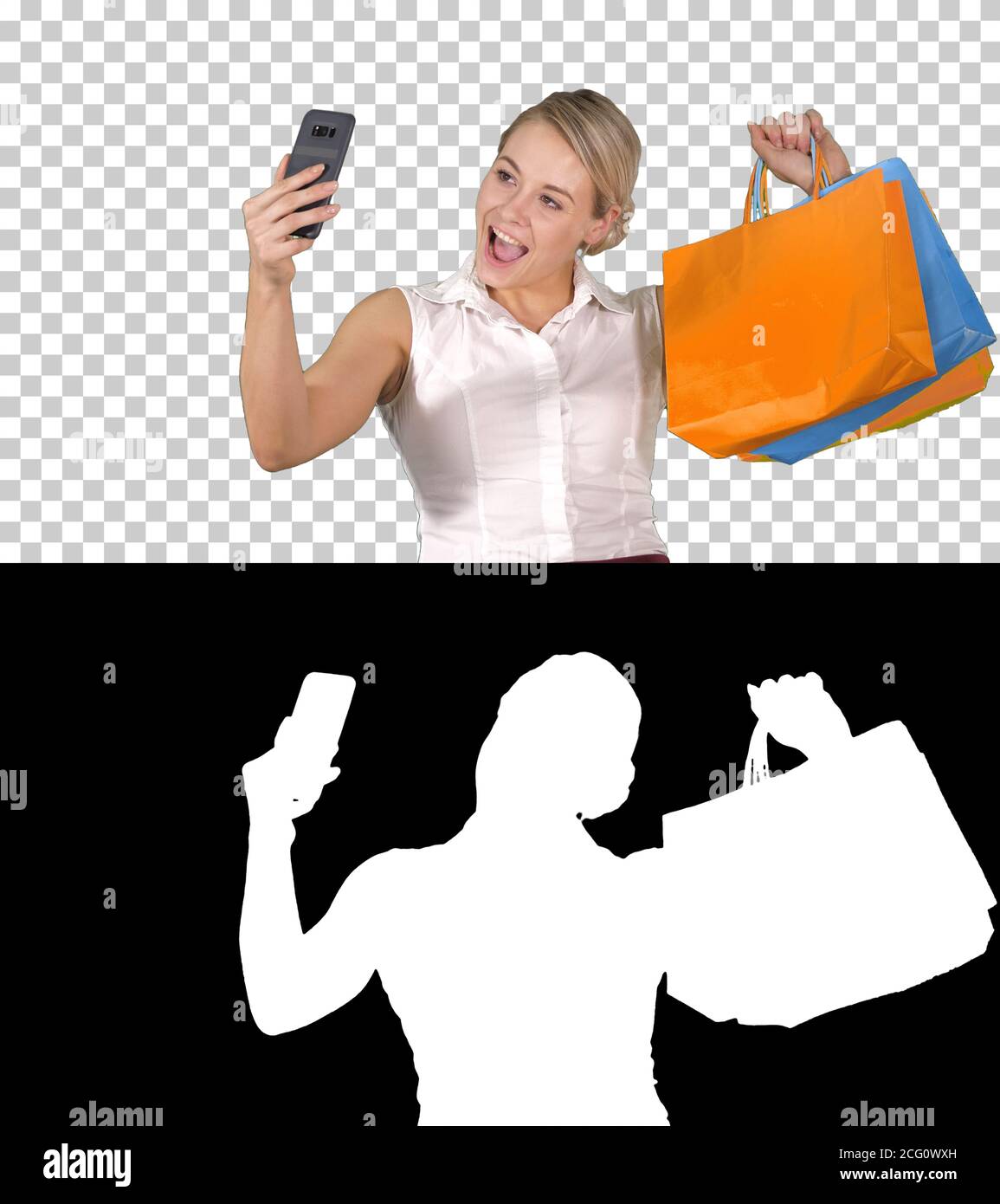 Sale, consumerism, technology and people concept - happy young woman ...