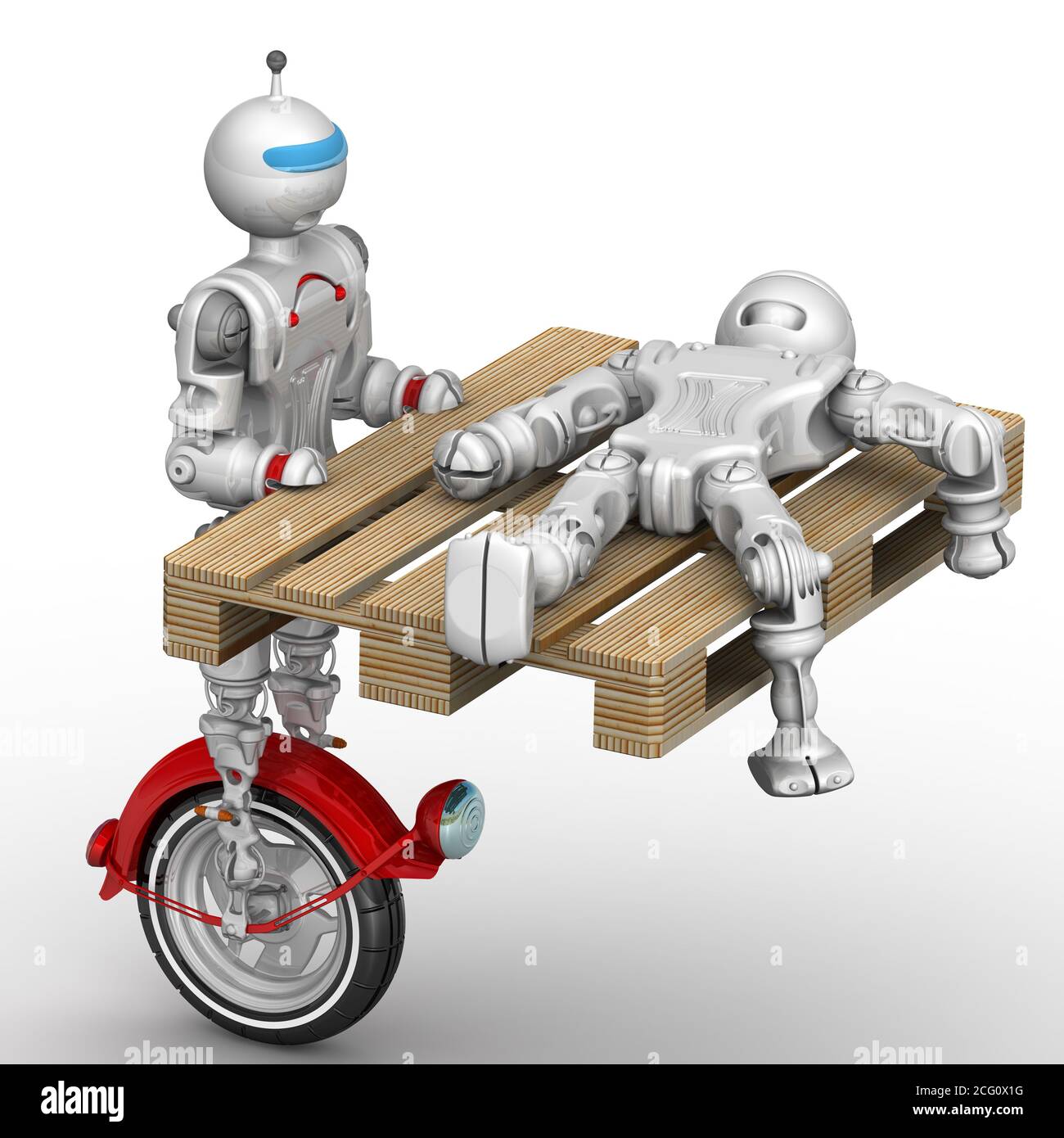 Robot transports broken cyborg. New type of robot transports the broken ...