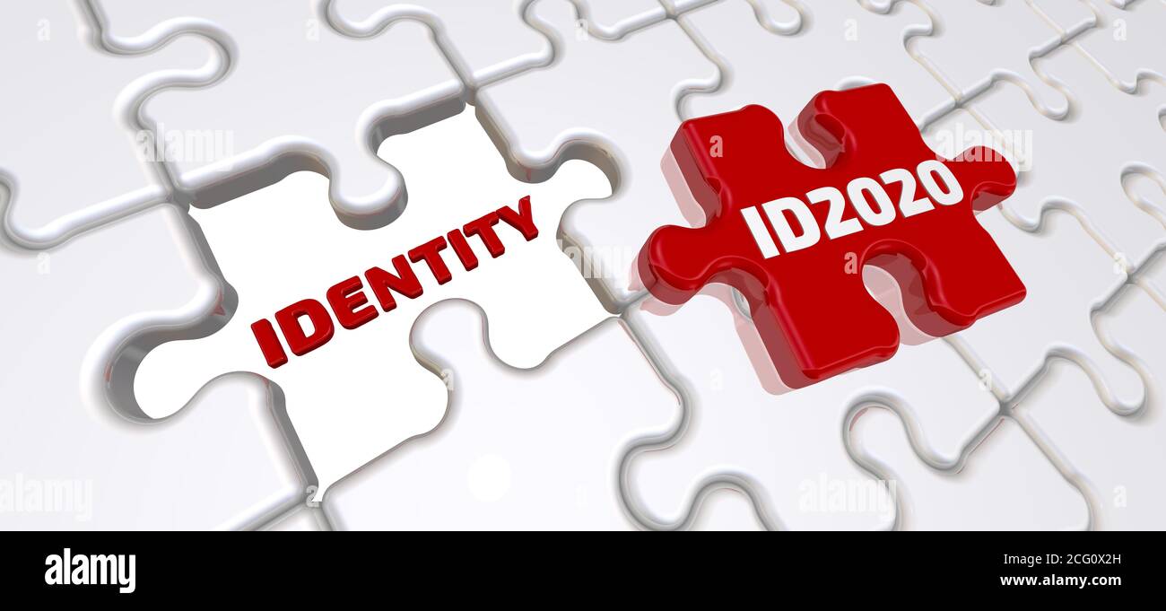 The folded white puzzles elements with empty place labeled IDENTITY and ...