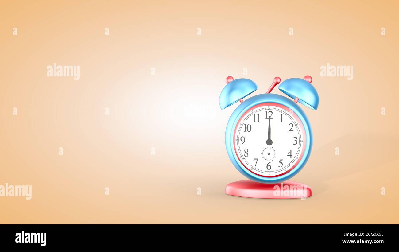 Time, cute alarm clock isolated on light background, 12 o'clock. 3D ...
