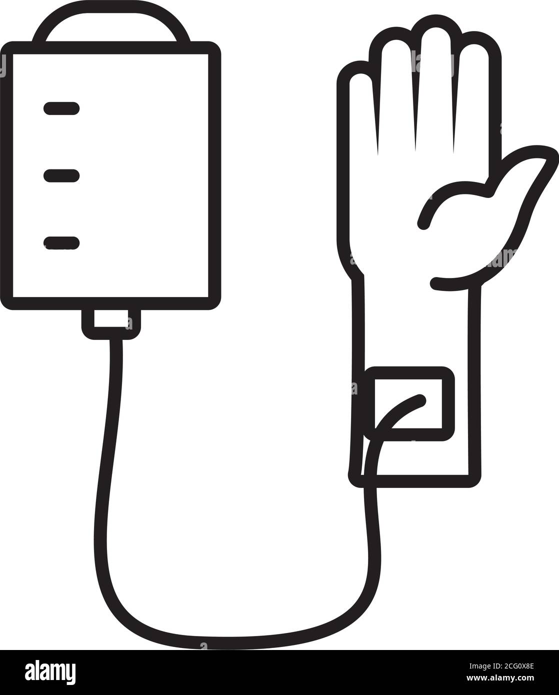 Hand With Iv Bag Icon Over White Background Line Style Vector Illustration Stock Vector Image
