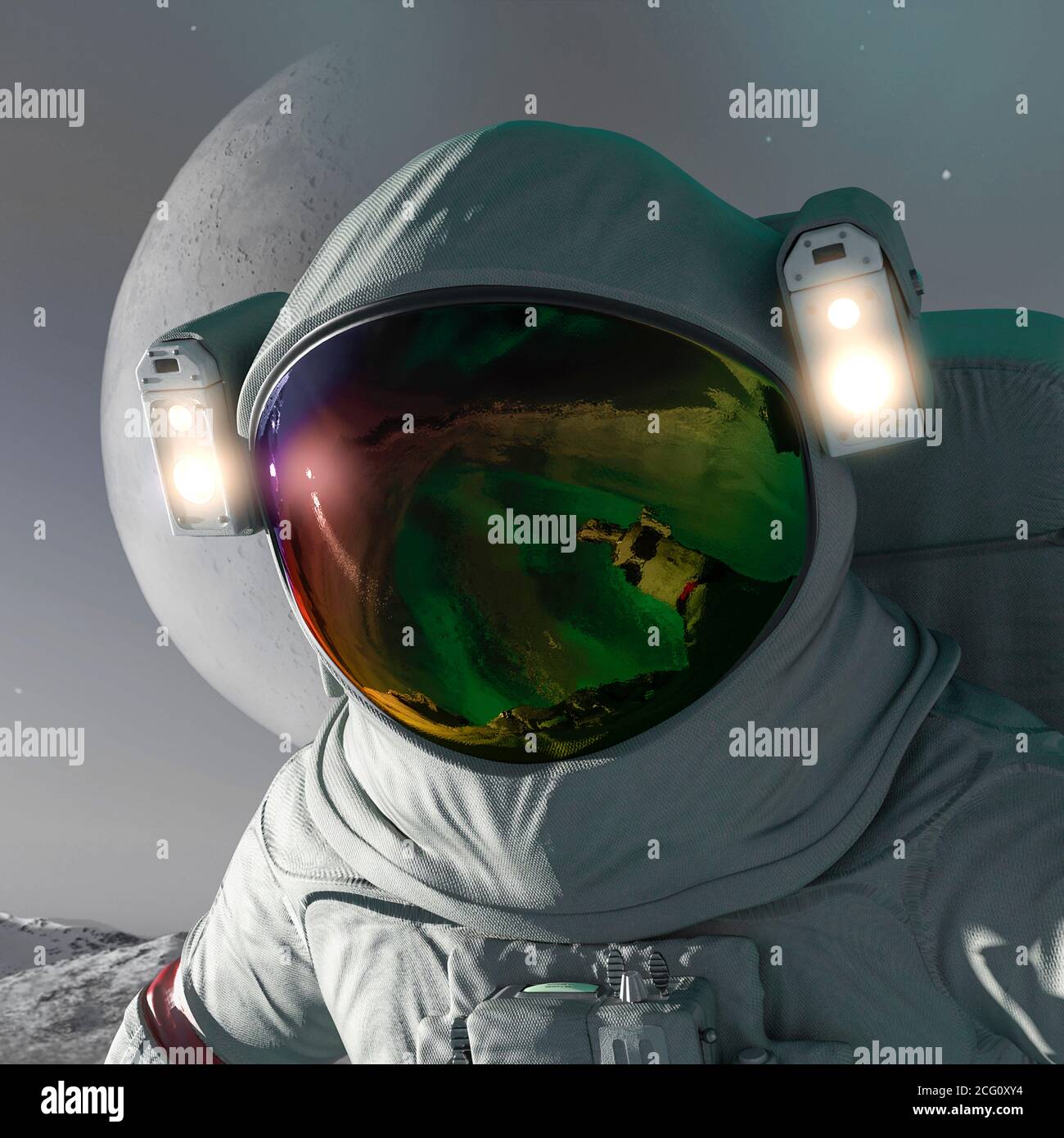 astronaut in another planet close up in square view, 3d illustration ...