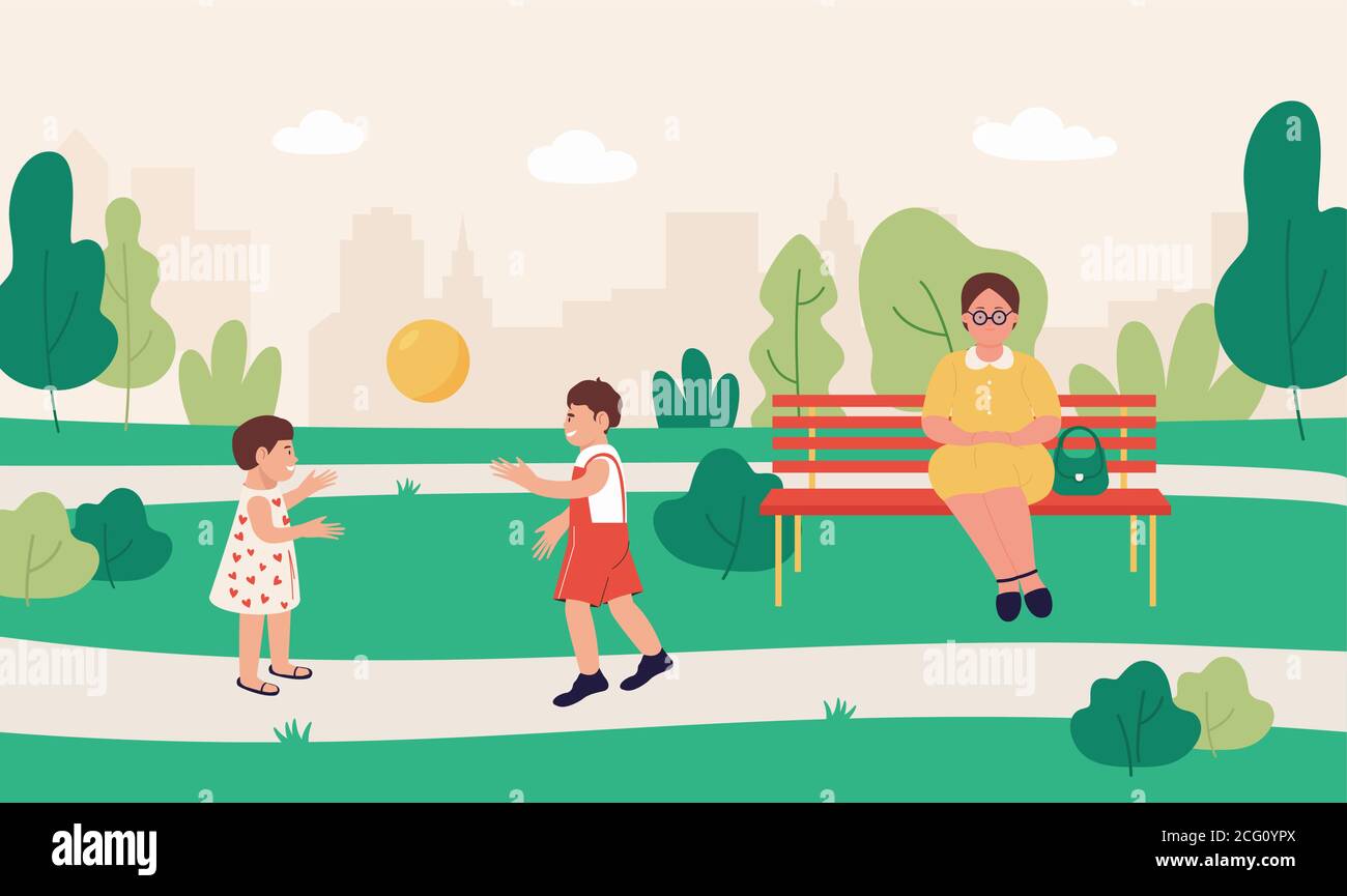 Children playing ball in Stock Vector Images - Alamy