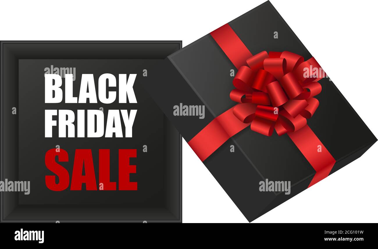 black gift box with red bow and ribbon. black friday sale vector Stock ...