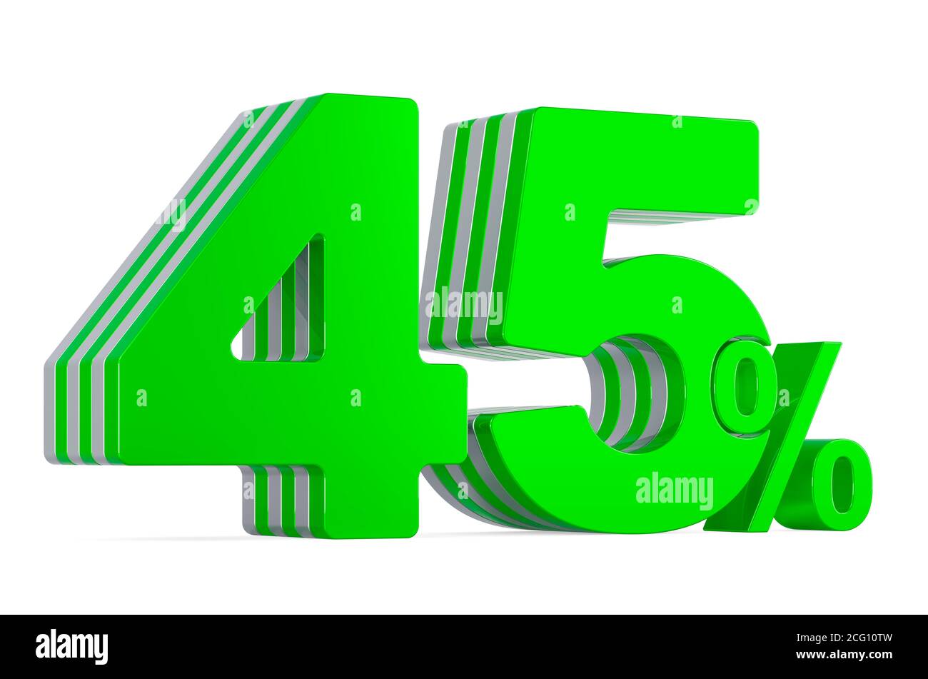 Green 45 percent, discount concept. 3D rendering isolated on white ...