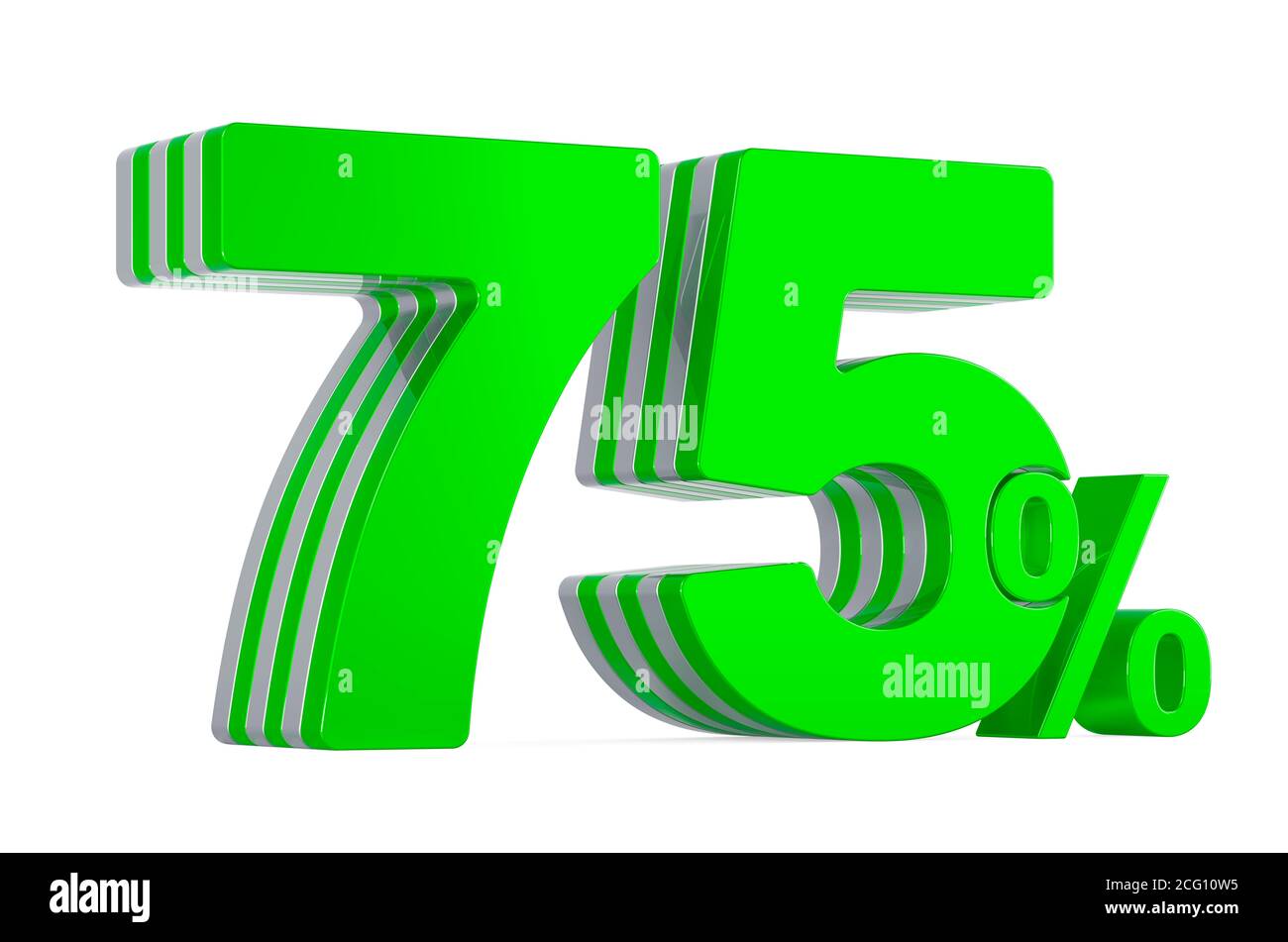 Green 75 percent, discount concept. 3D rendering isolated on white ...