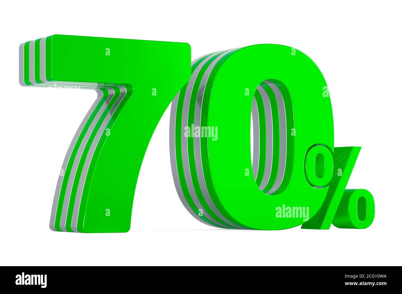 Green 70 percent, discount concept. 3D rendering isolated on white ...