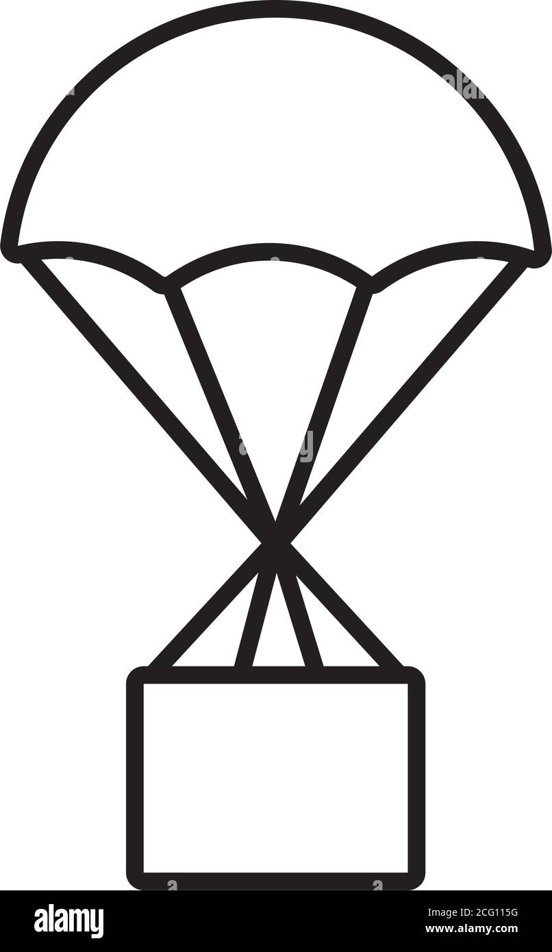 parachute holding a box icon over white background, line style, vector ...