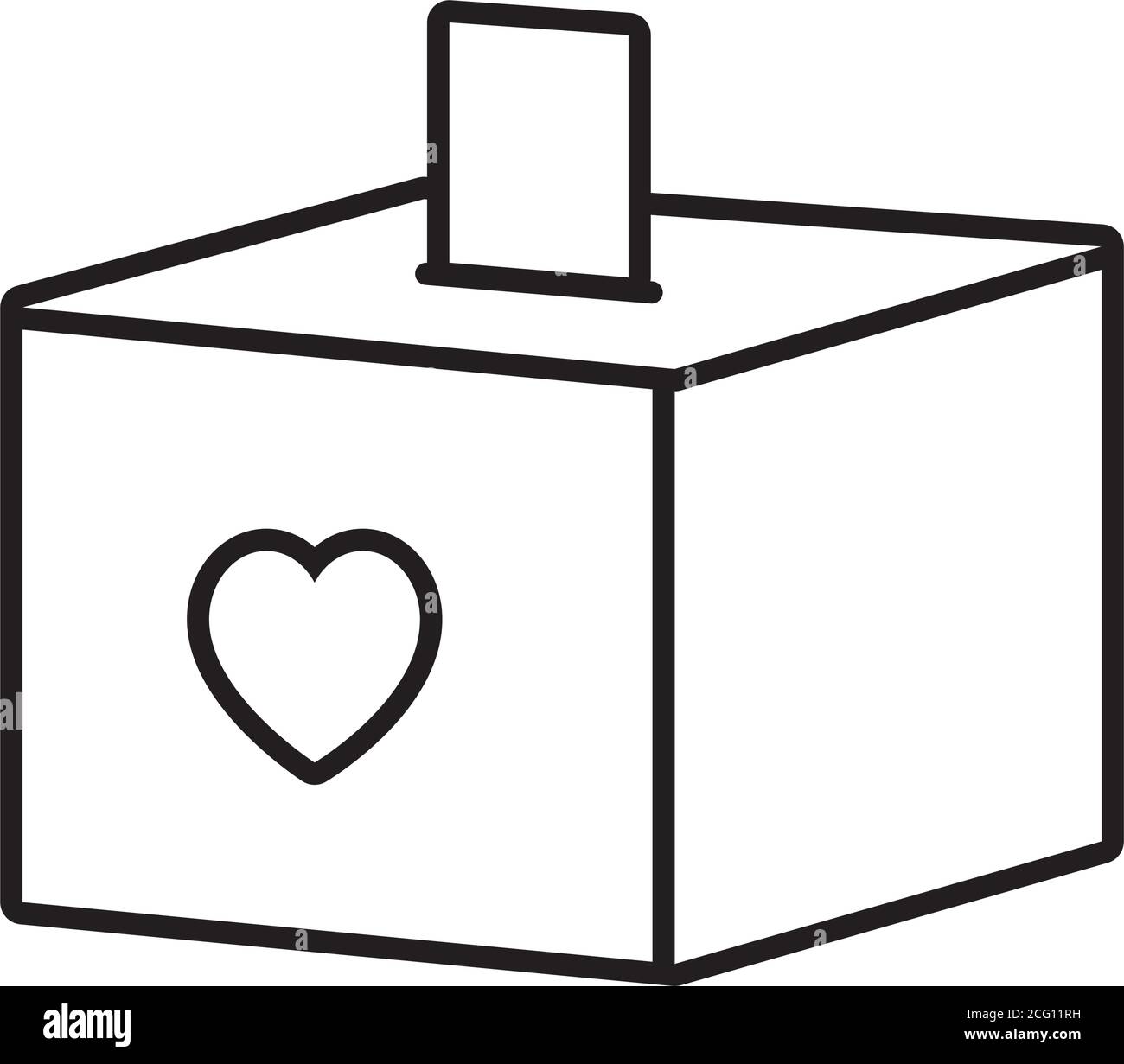 donation box with heart icon over white background, line style, vector ...