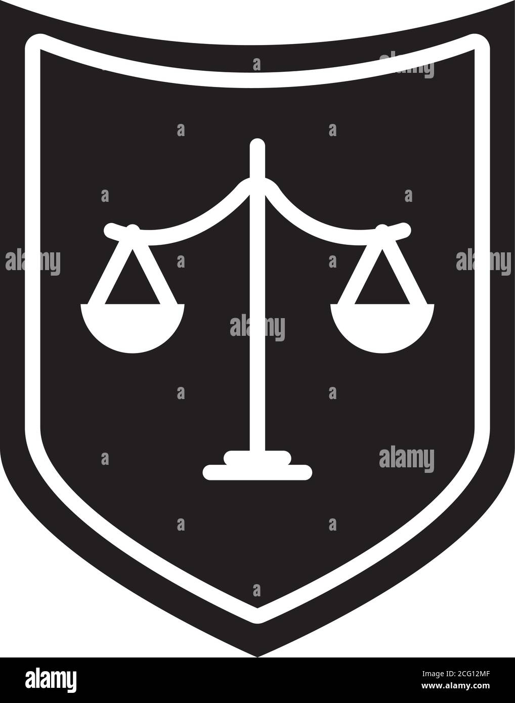 shield with justice scale icon over white background, silhouette style ...