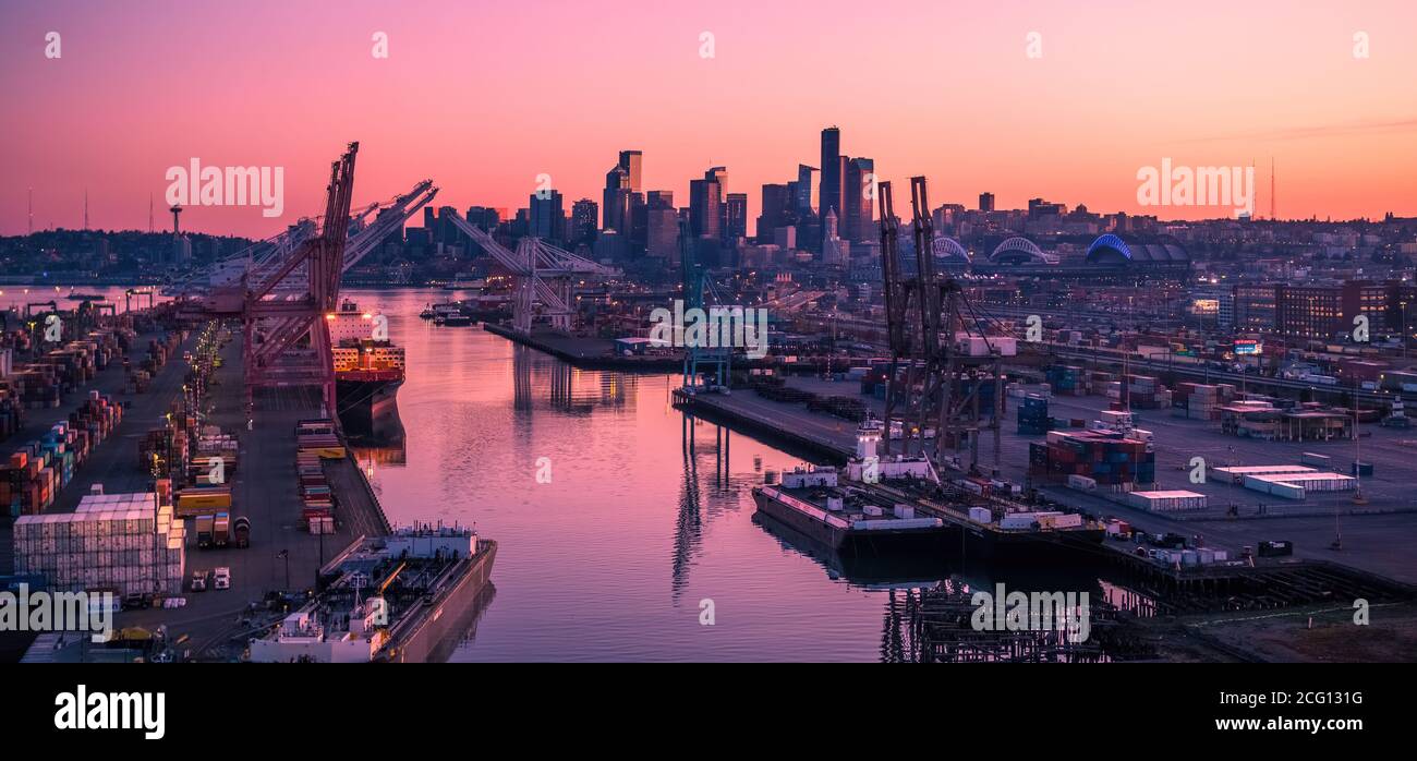 Aerial Port of Seattle Quiet Morning Stock Photo - Alamy