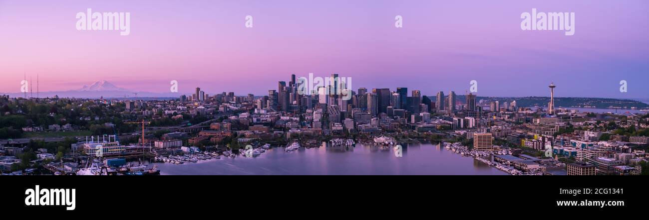 Wide Seattle Dawn Aerial Panorama Stock Photo - Alamy