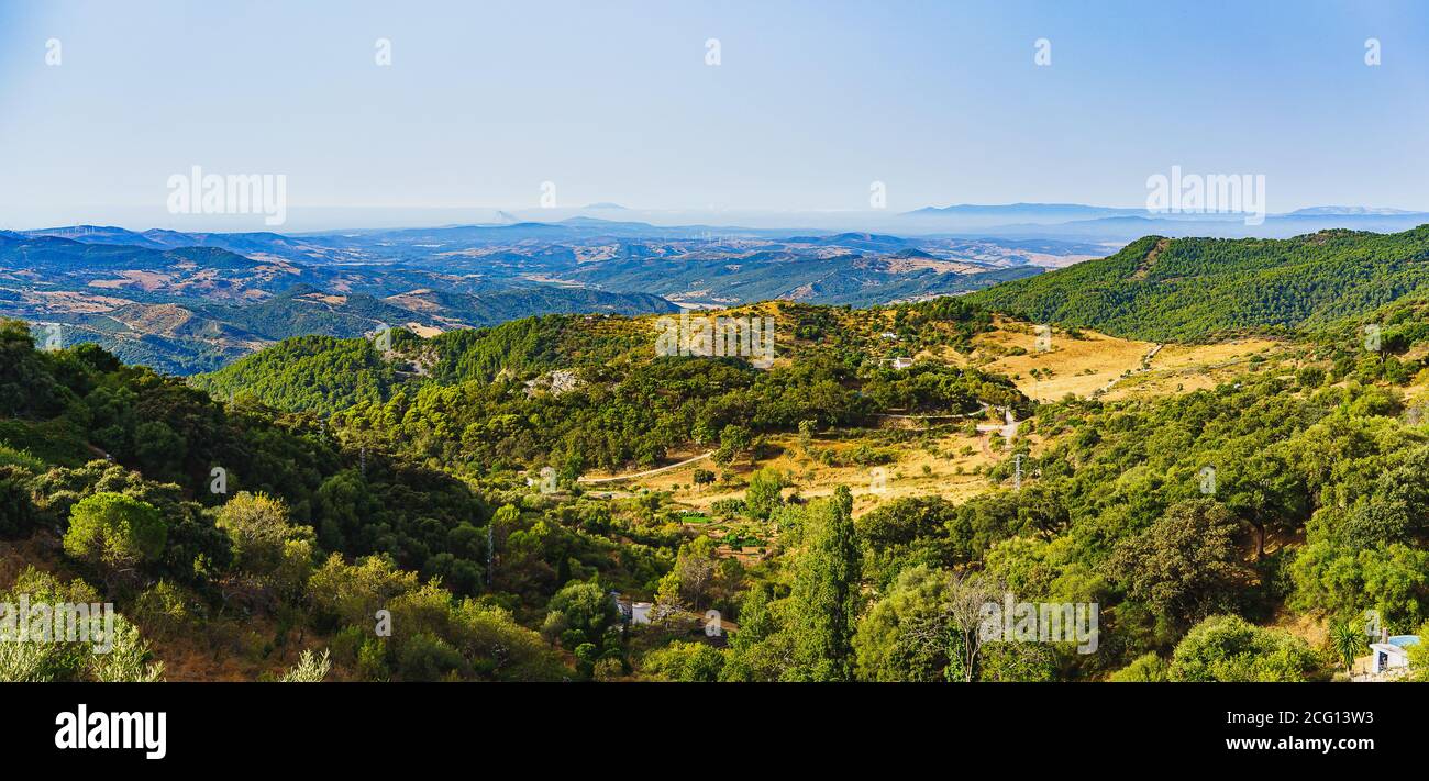 Landscape of Andalusia with mountains, hills, valley, trees with ...