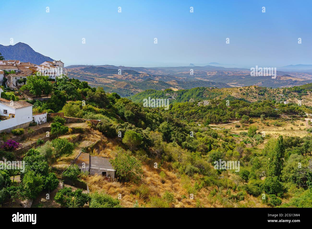 Landscape of Andalusia with mountains, hills, valley, trees with ...