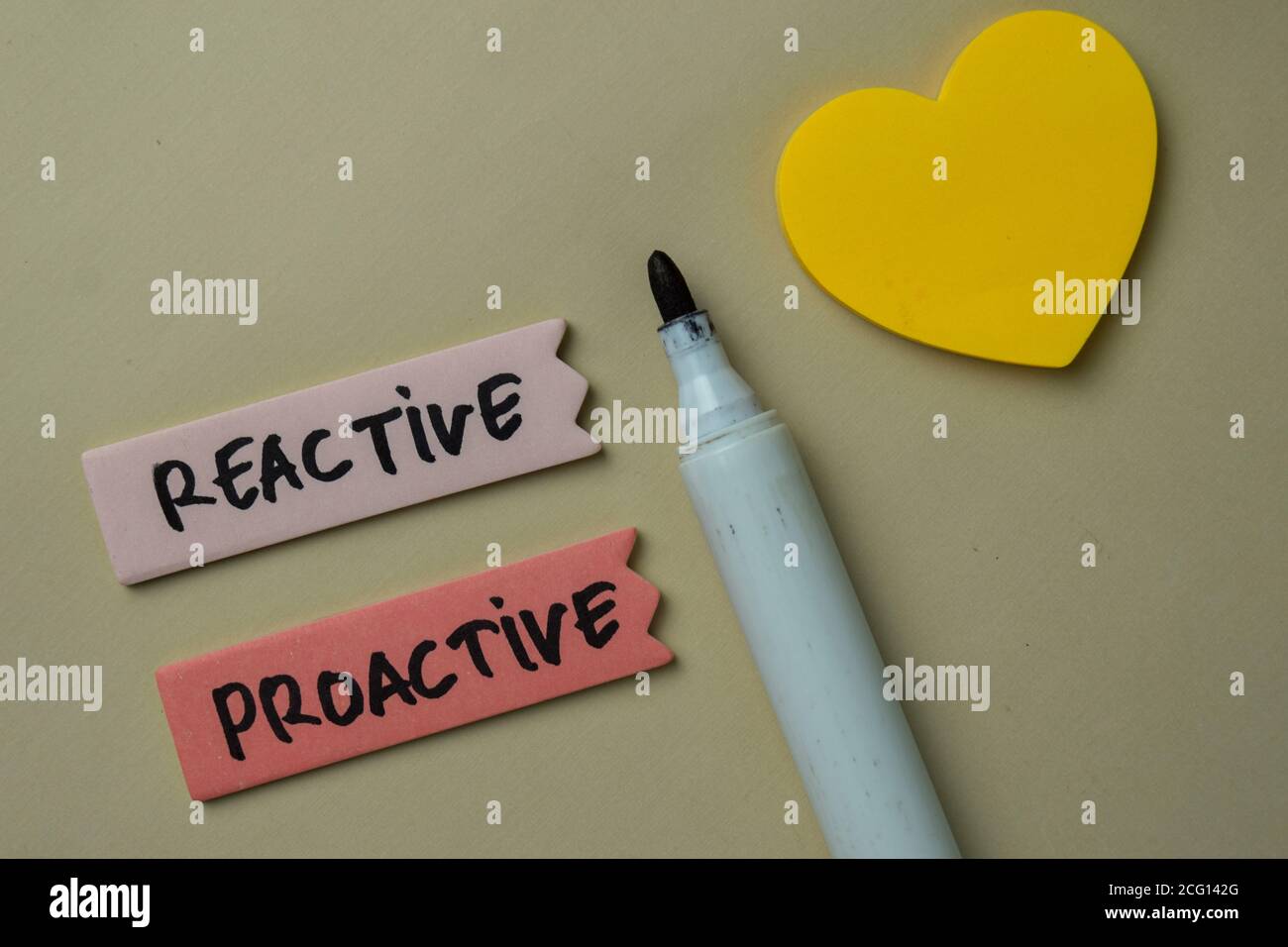 Reactive and Proactive write on sticky notes isolated on office desk ...