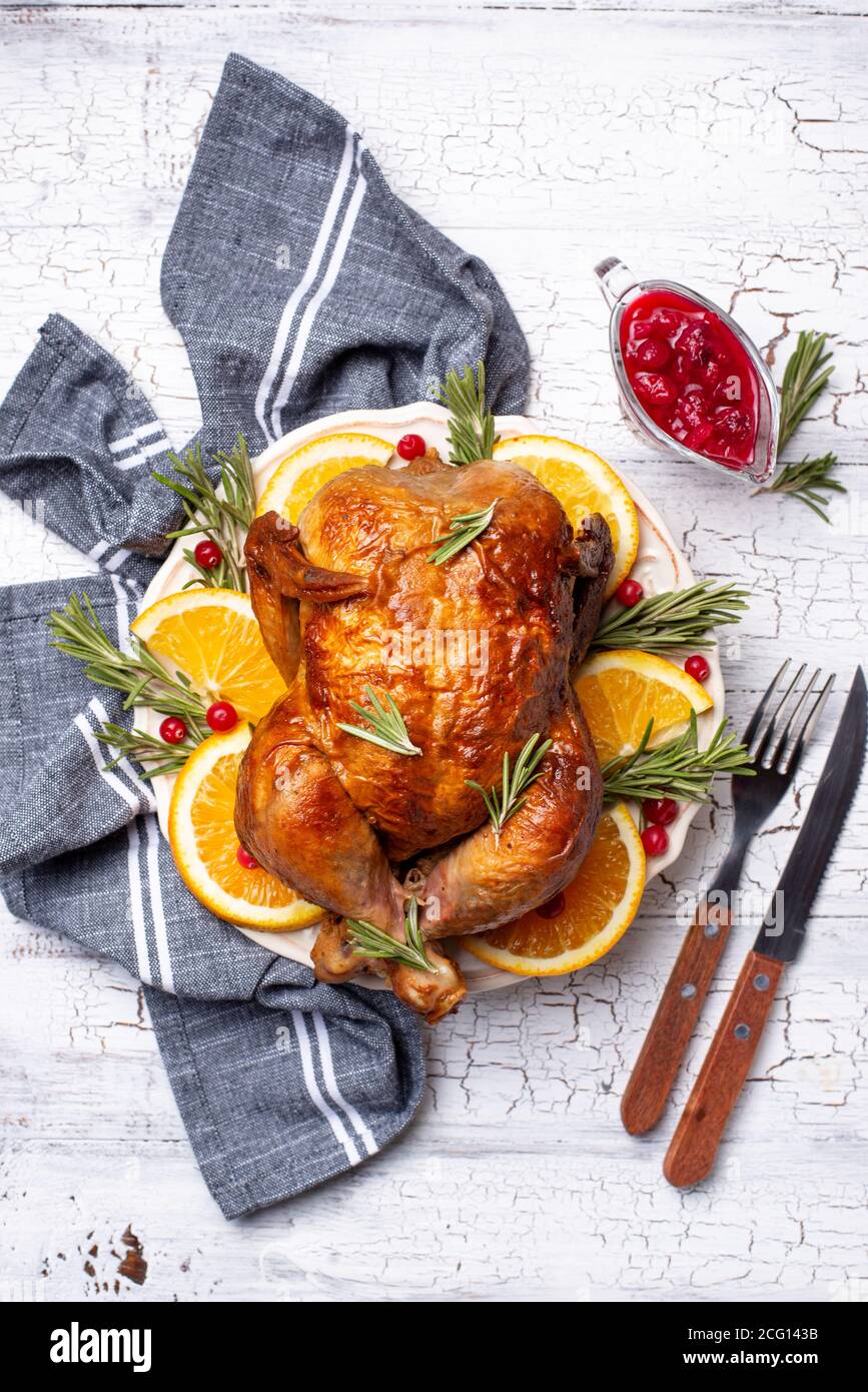 Baked turkey or chicken for holiday Stock Photo - Alamy