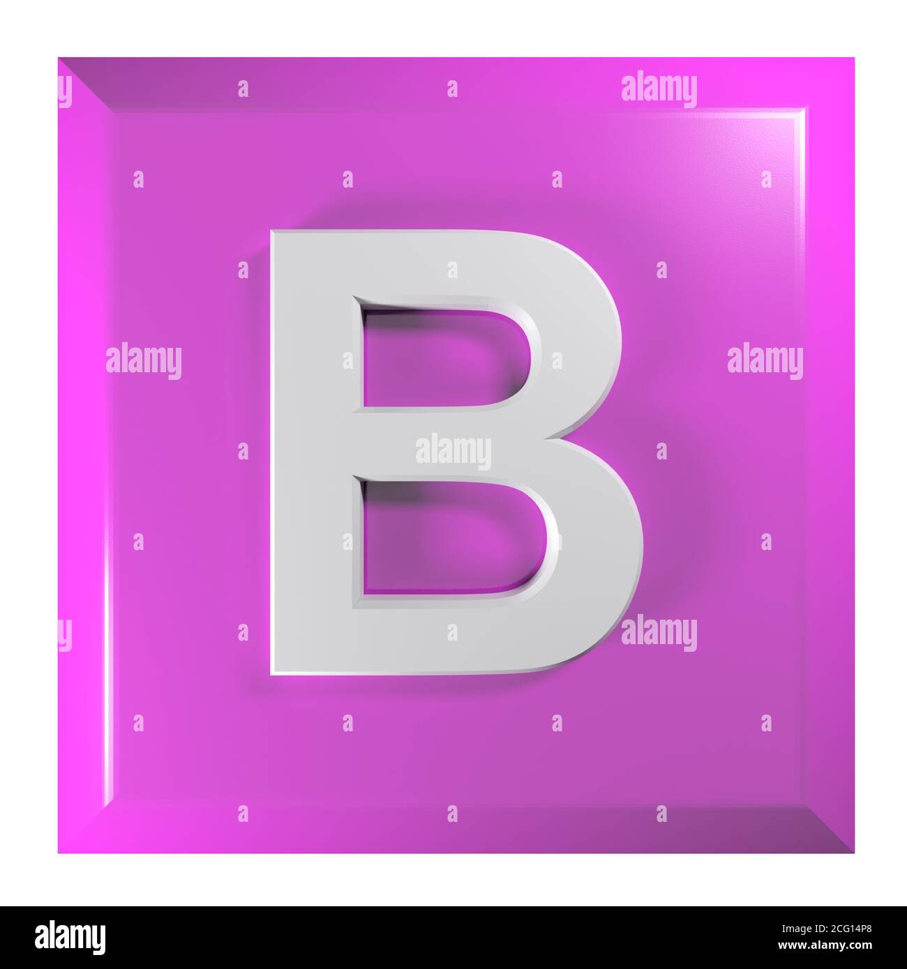Pink square push button with the alphabetic letter B - 3D rendering ...