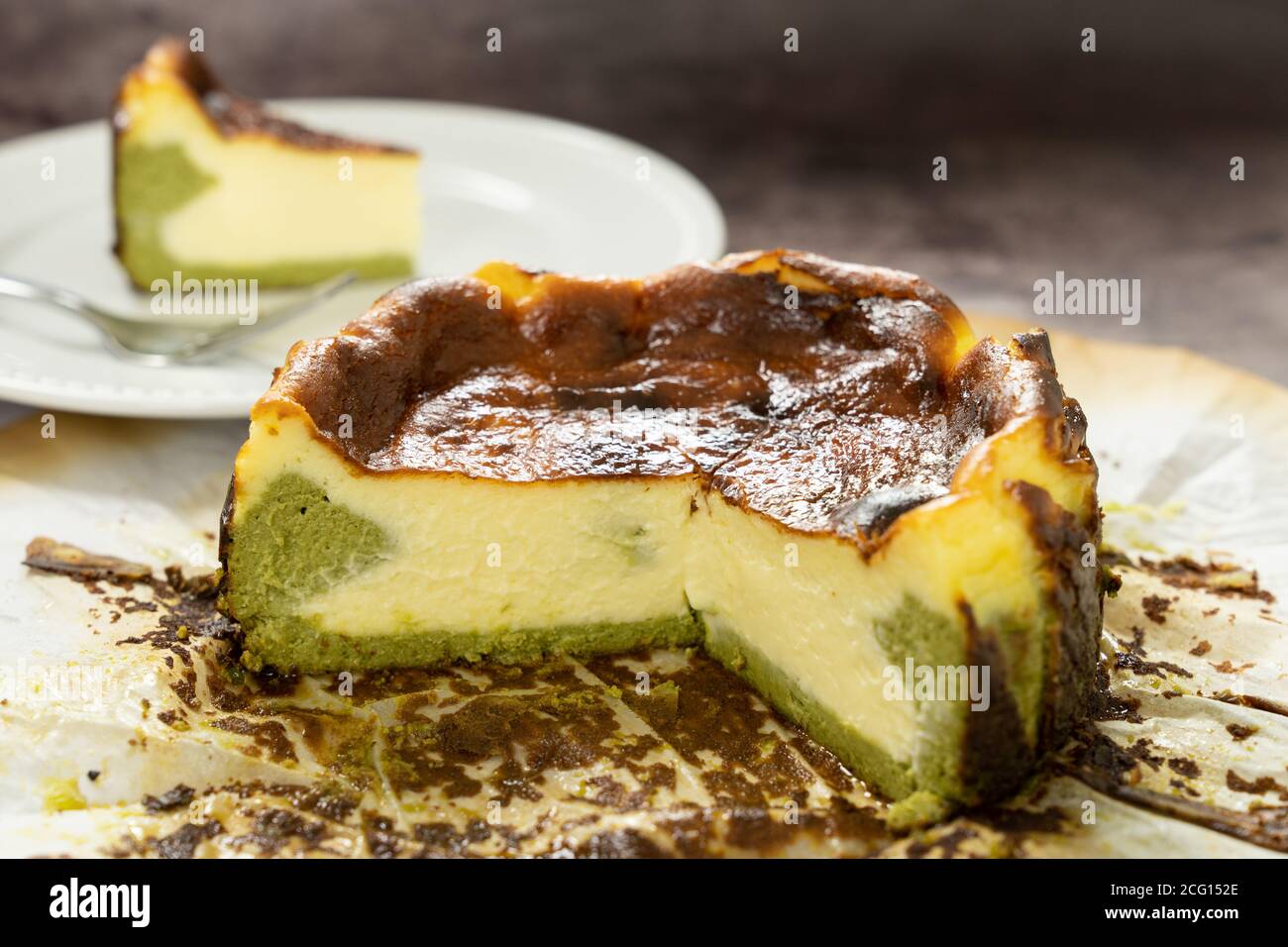 Matcha basque burnt cheesecake Stock Photo - Alamy