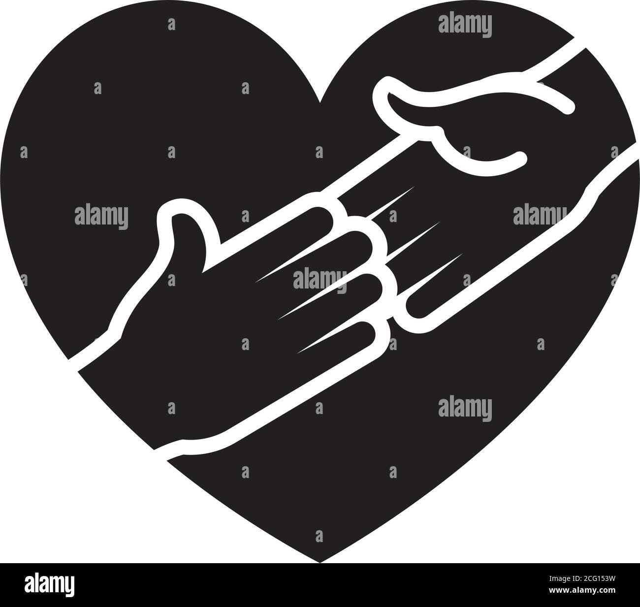 heart with hands touching icon over white background, silhouette style ...