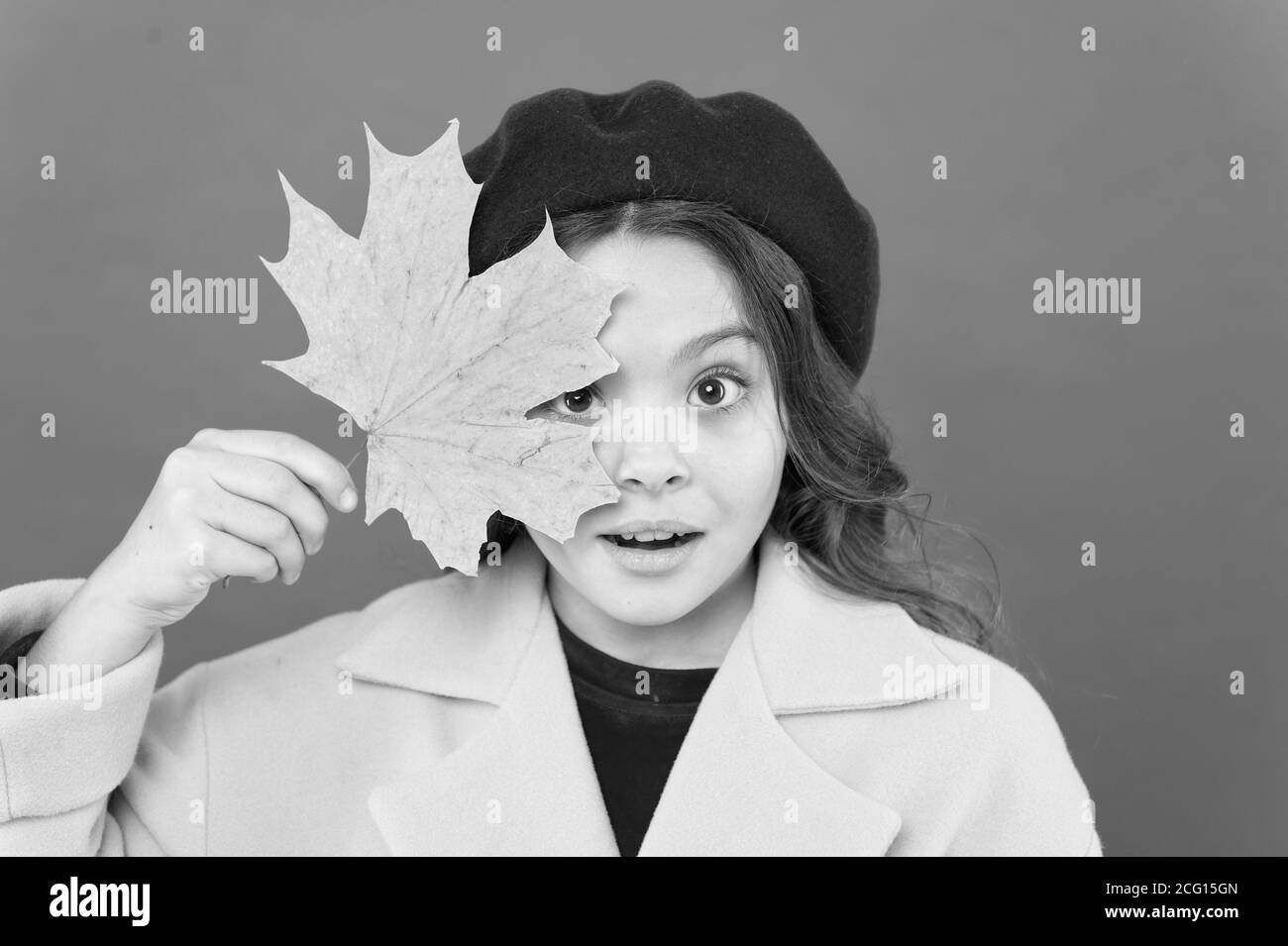 Enjoy season. Hello september. Little girl welcome autumn season. Kid ...