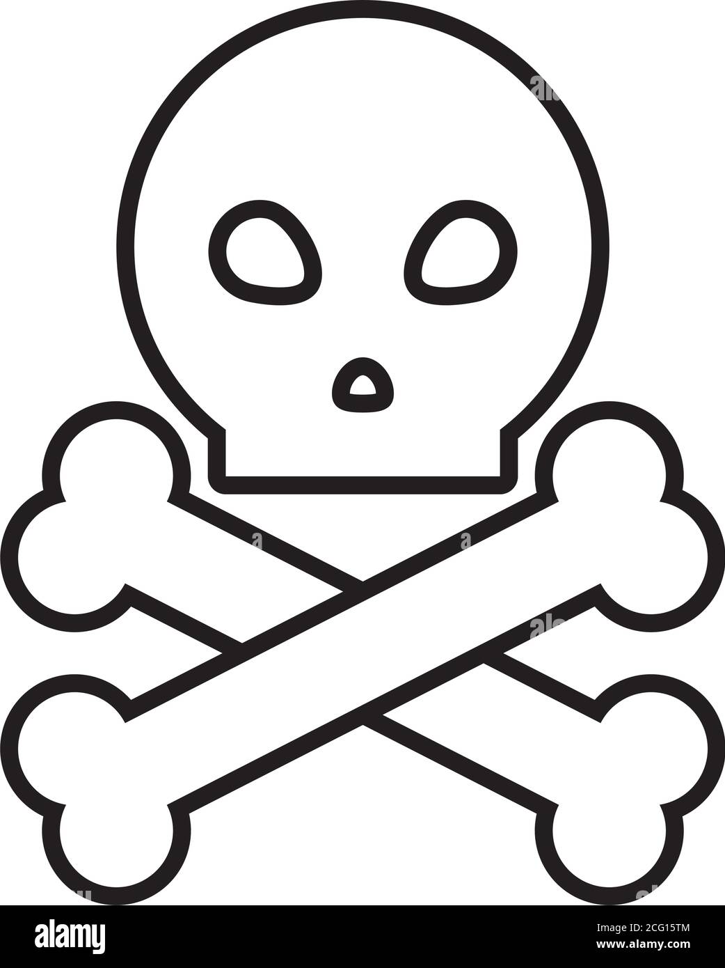 skull and crossed bones icon over white background, line style, vector ...