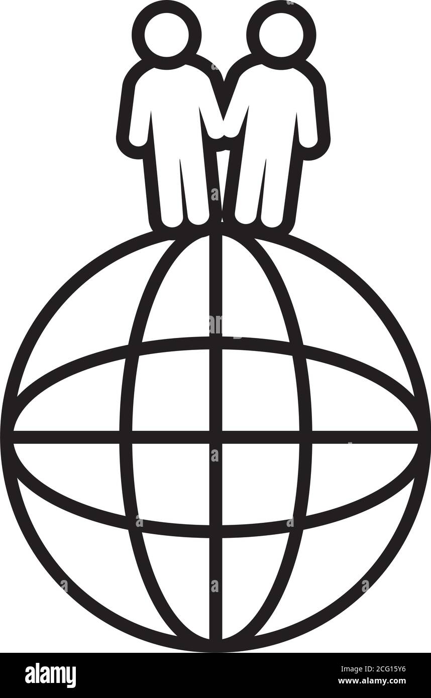 pictogram couple on global sphere icon over white background, line ...
