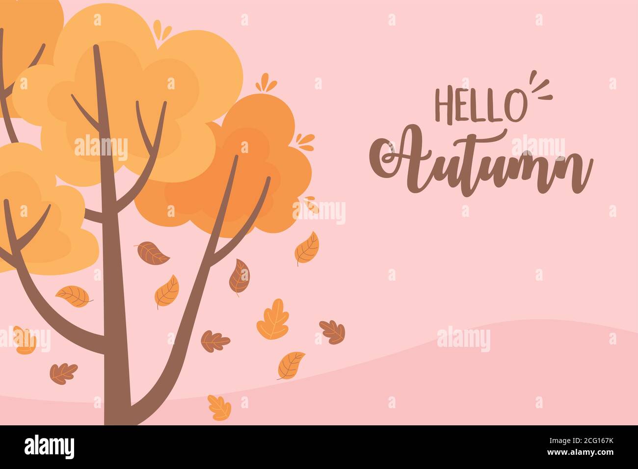 landscape in autumn nature scene, falling leaves tree branch cartoon ...