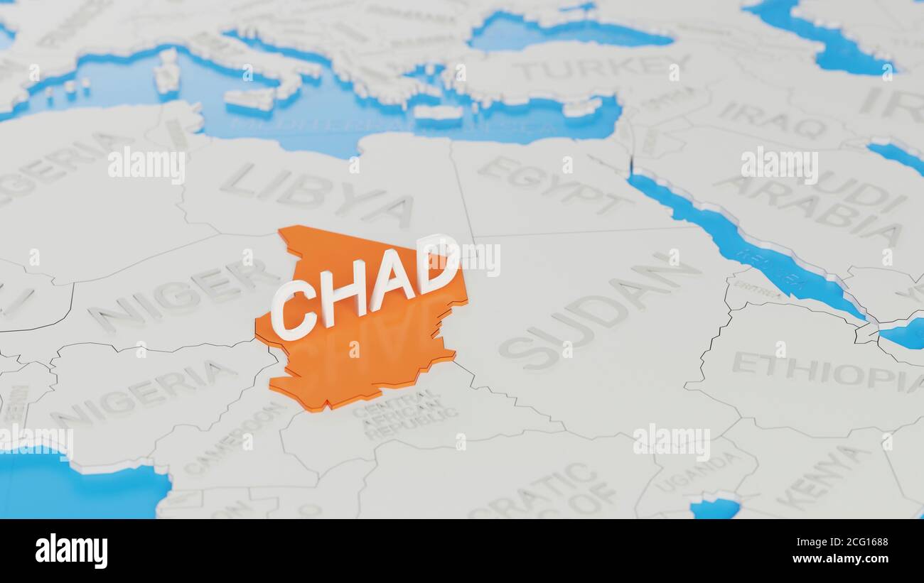Chad highlighted on a white simplified 3D world map. Digital 3D render ...