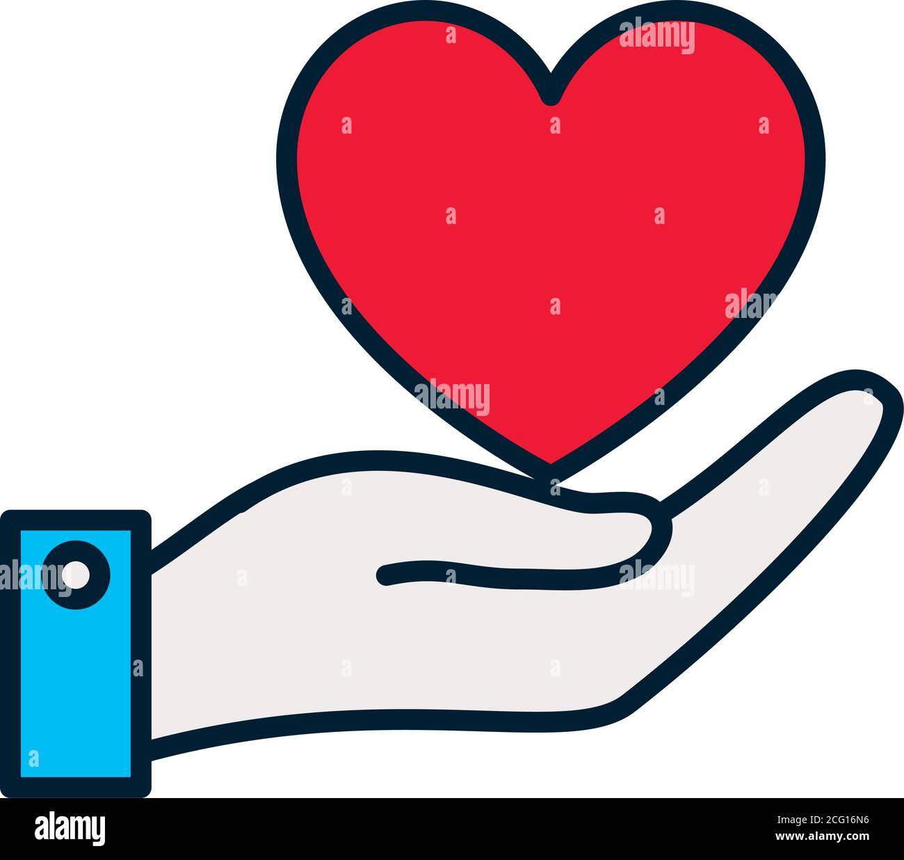 hnad holding a heart icon over white background, line and fill style ...